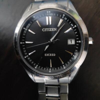 Citizen Exceed Titanium Date Eco-Drive Used Solar Mens Watch Authentic ...