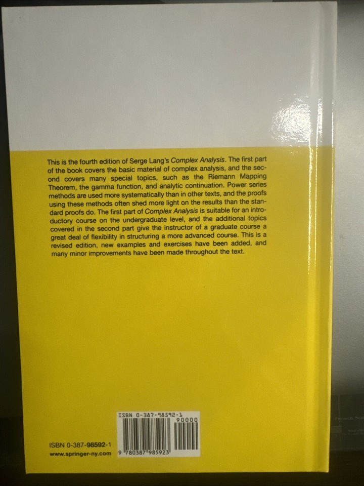 Graduate Texts in Mathematics Ser.: Complex Analysis by Serge A. Lang ...