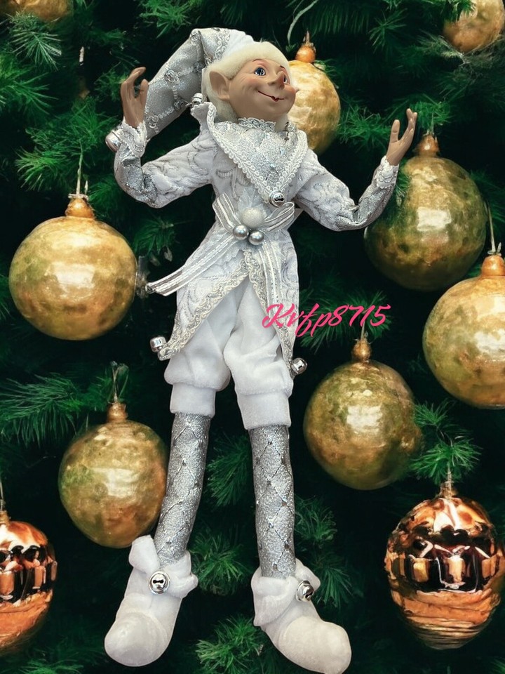 Christmas Posable Elf limbs flexible 19” White Silver Ornament Elf Home ...