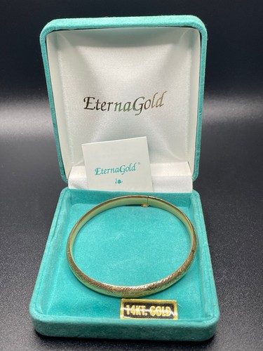 EternaGold 14K Yellow Gold Basket Weave Hinged Bangle Bracelet 6.5g ...