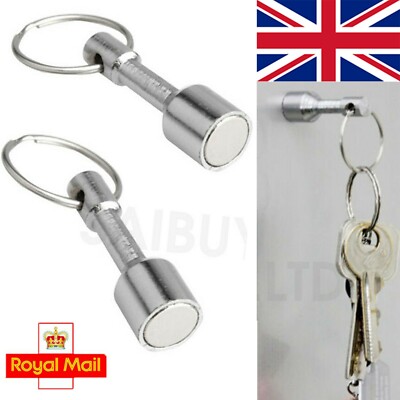 STRONG Neodymium Keyring Magnet Metal Keychain Split Ring Holder Pocket ...