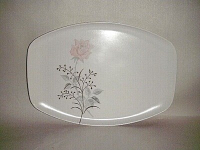 MELMAC DINNERWARE PLATTER 14" X 10" STETSON PINK ROSE HARD PLASTIC 1950 ...