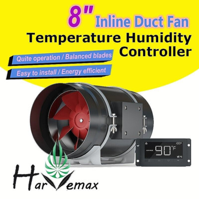 8" Inline Duct Fan 10 Speed Timer Alarm Warning Temperature Humidity ...
