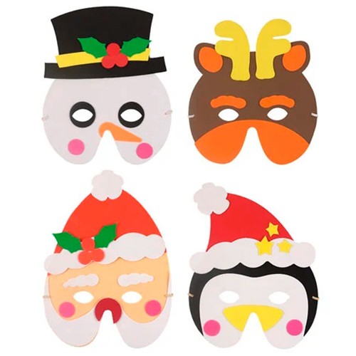 Foam Christmas Face Masks Kids Fun Dress Up: Snowman, Reindeer, Santa ...