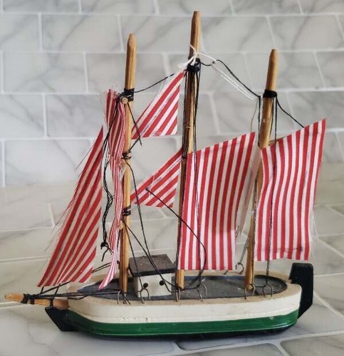 Model Sailboat Ship Wooden Ship With Cloth Sails 5.5" X 5.75" NEW NWT ...