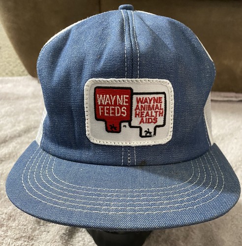 Vintage Wayne Feeds Denim Mesh Snapback Trucker Hat C… - Gem