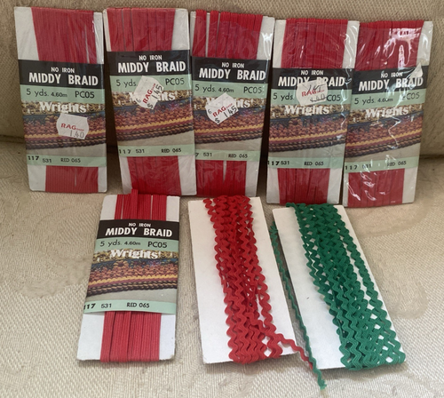 Wrights No Iron Middy Braid 5 Pkgs 531 Red Yds New bonus 3 opened see ...