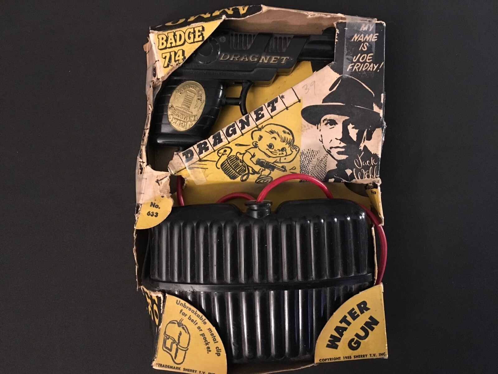 Vintage New Dragnet TV 1955 Jack Webb Water Gun with Water Tank in ...