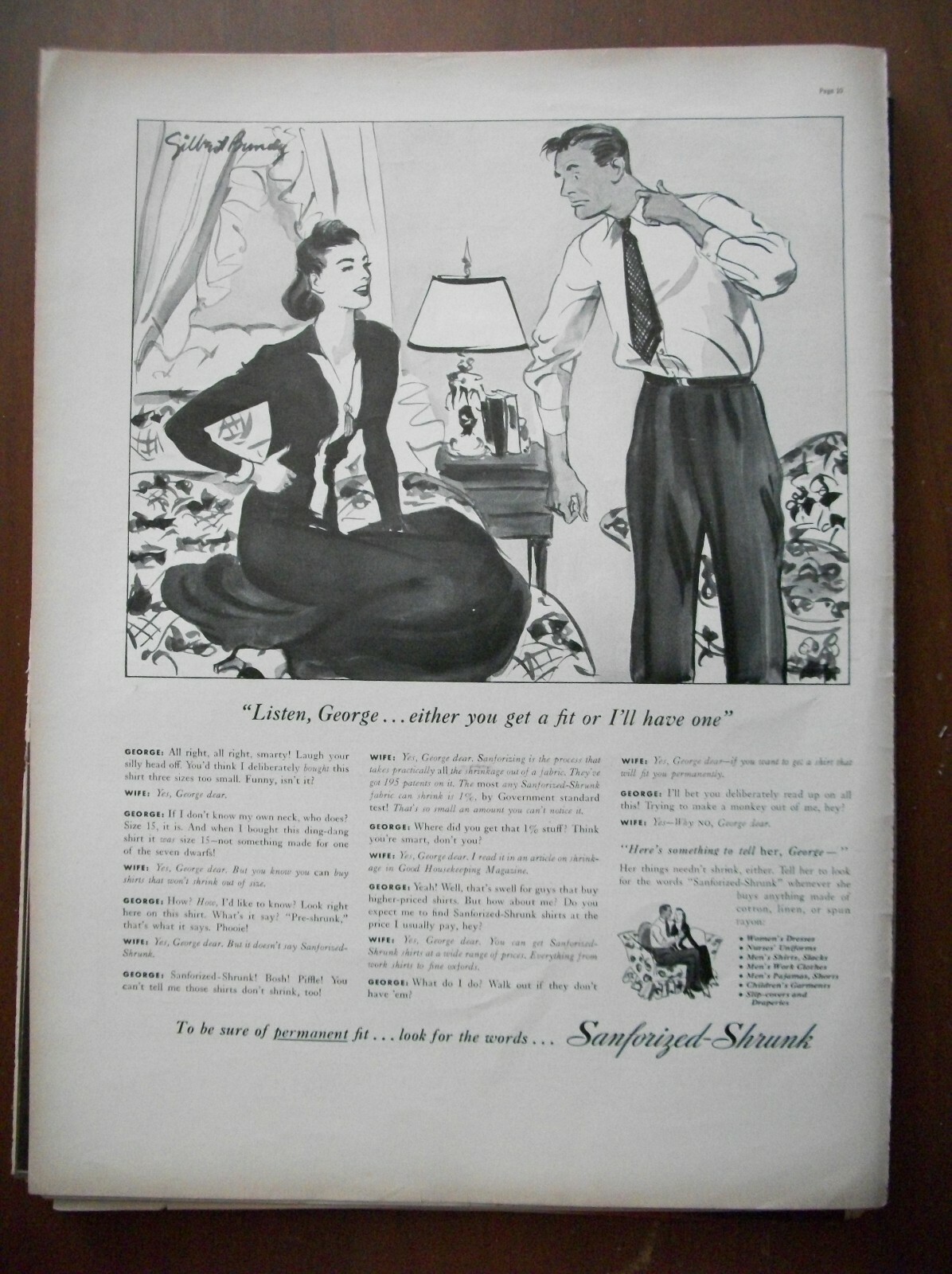VTG 1938 Original Magazine Ad Sanforized Shrunk Clothing LISTEN GEORGE ...