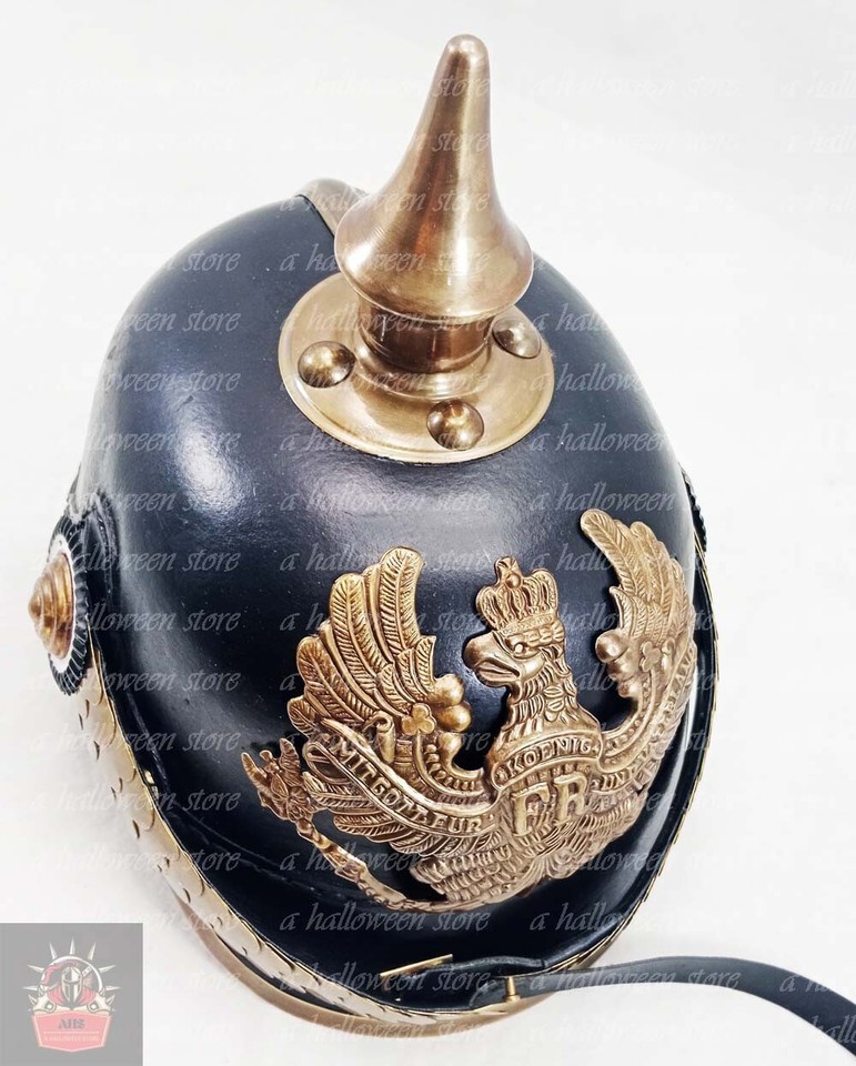 German Prussian Officer Leather Pickelhaube Helmet WW1 WW2 Spiked LARP ...