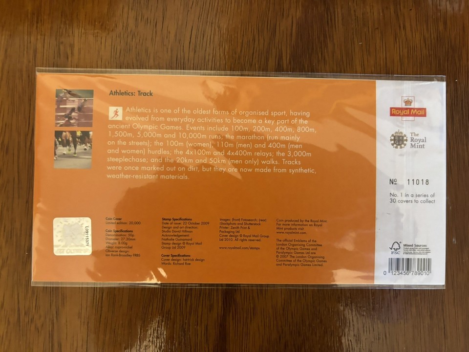 2010 GB London Olympics Athletics Royal Mail/Mint Bunc 50p Coin PNC ...