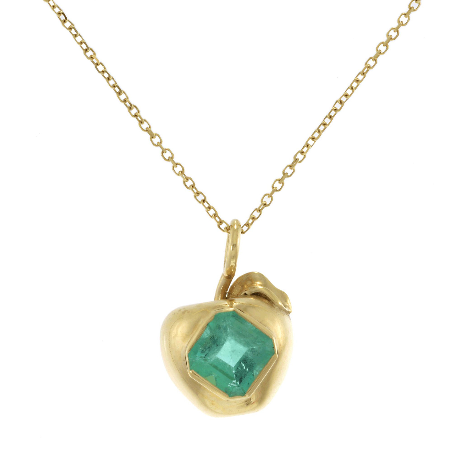 14KT Yellow Gold Estate Genuine Emerald Apple Pendant… - Gem