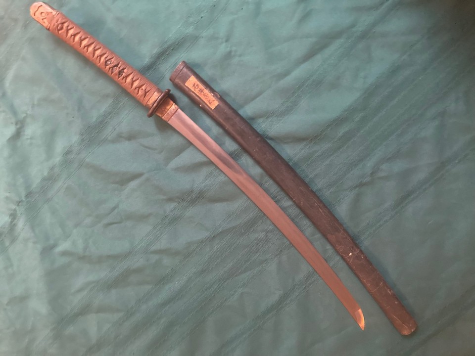 WWII Japanese Tank crew sword owner's name on Saya BATTLE carry Katana ...