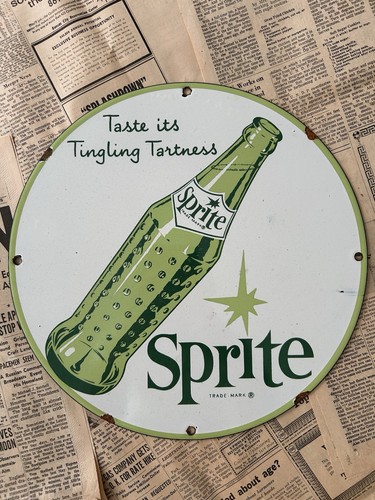 VINTAGE SPRITE FOUNTAIN BEVERAGE SODA BOTTLE 12 INCH PORCELAIN ENAMEL ...
