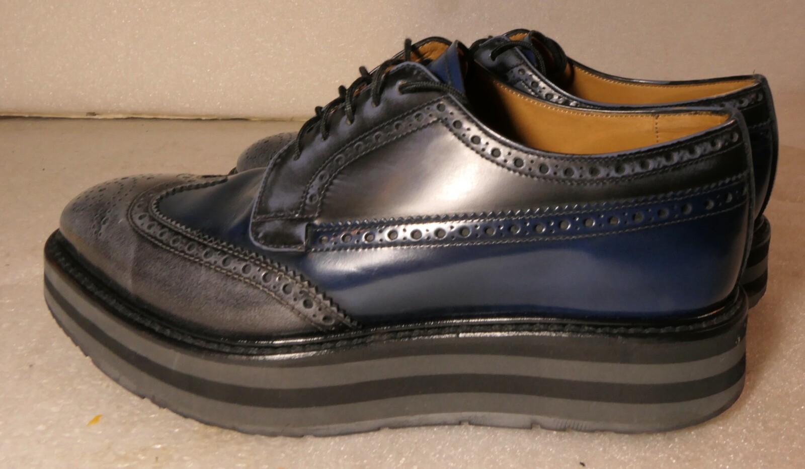 PRADA SPAZZOLATO LEATHER PLATFORM BROGUE CREEPER DERBY UK SIZE 5 # 2 EG ...