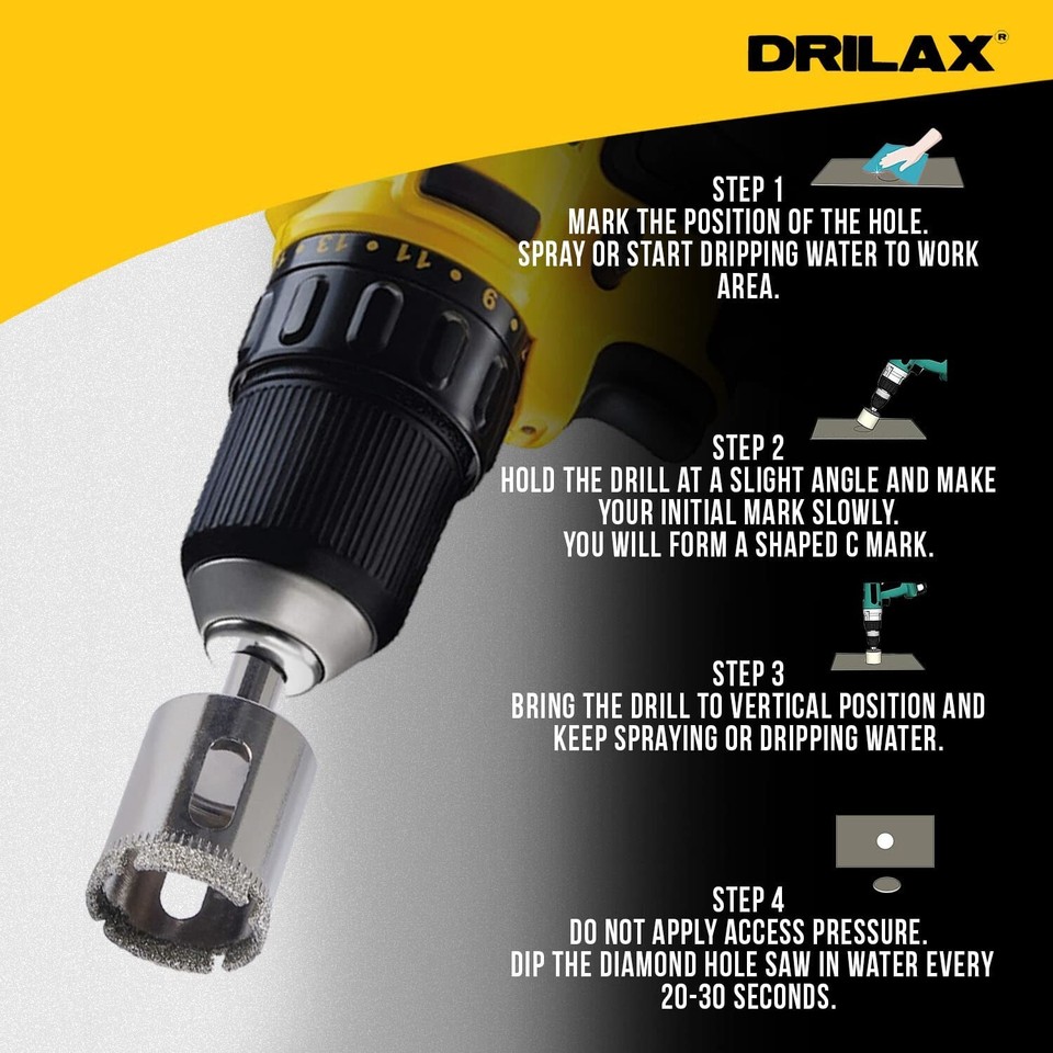 Drilax 1 Inch Diamond Drill Bit | Triple-Coated for Granite, Quartz ...