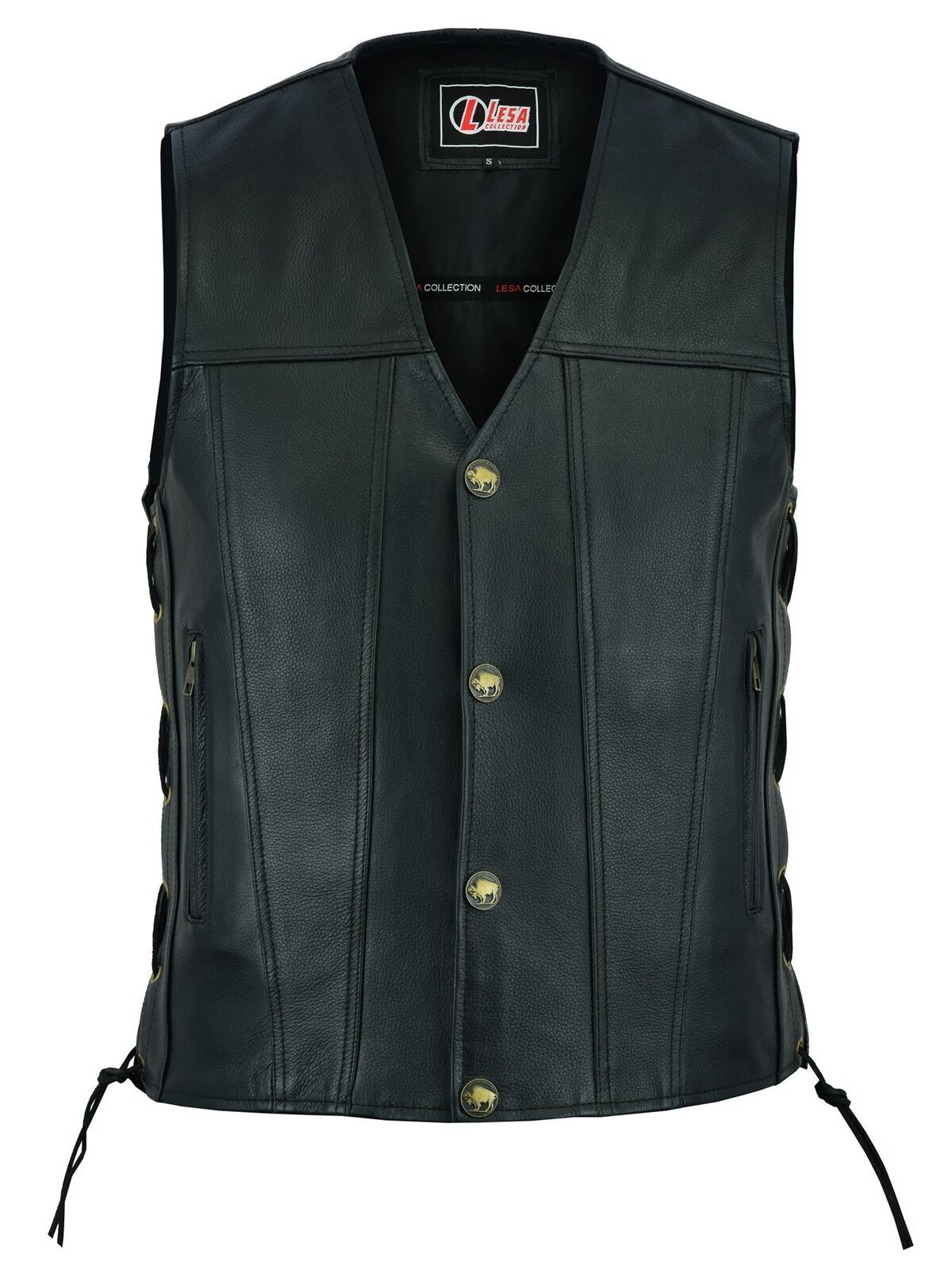 Mens Real Leather Biker Style Waistcoat Black Genuine Leather ...