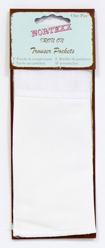 2 x Nortexx Iron On Trouser Pocket Repair - 100% Cotton - White (1 Pair ...