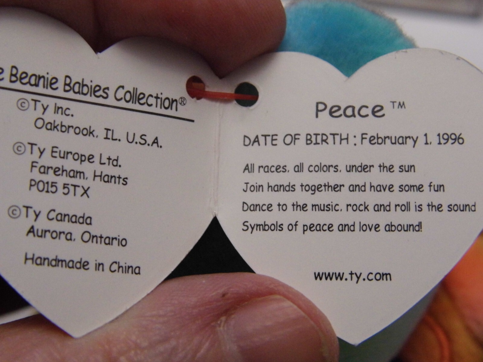 Ty Beanie Baby Peace #NO Tush, Mint Tag w/Tag Protector, Tag Error # ...