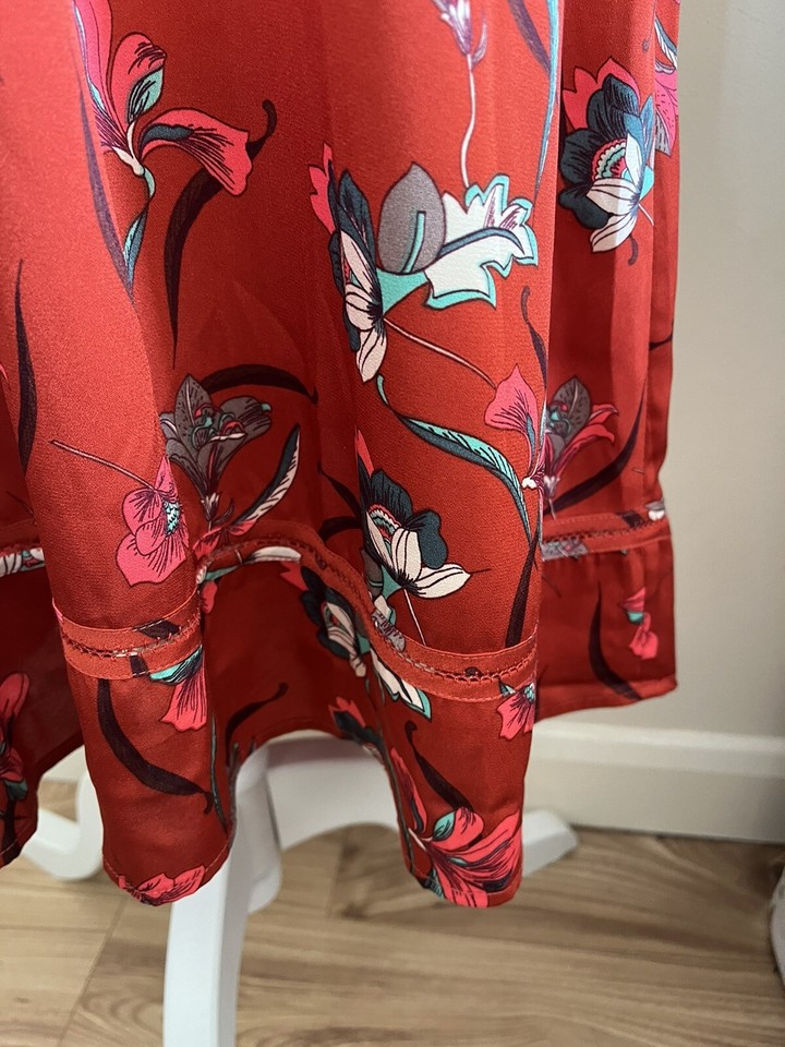 Hush Liv Botanical Midi Tea dress Size 12 Rust Red floral print ...
