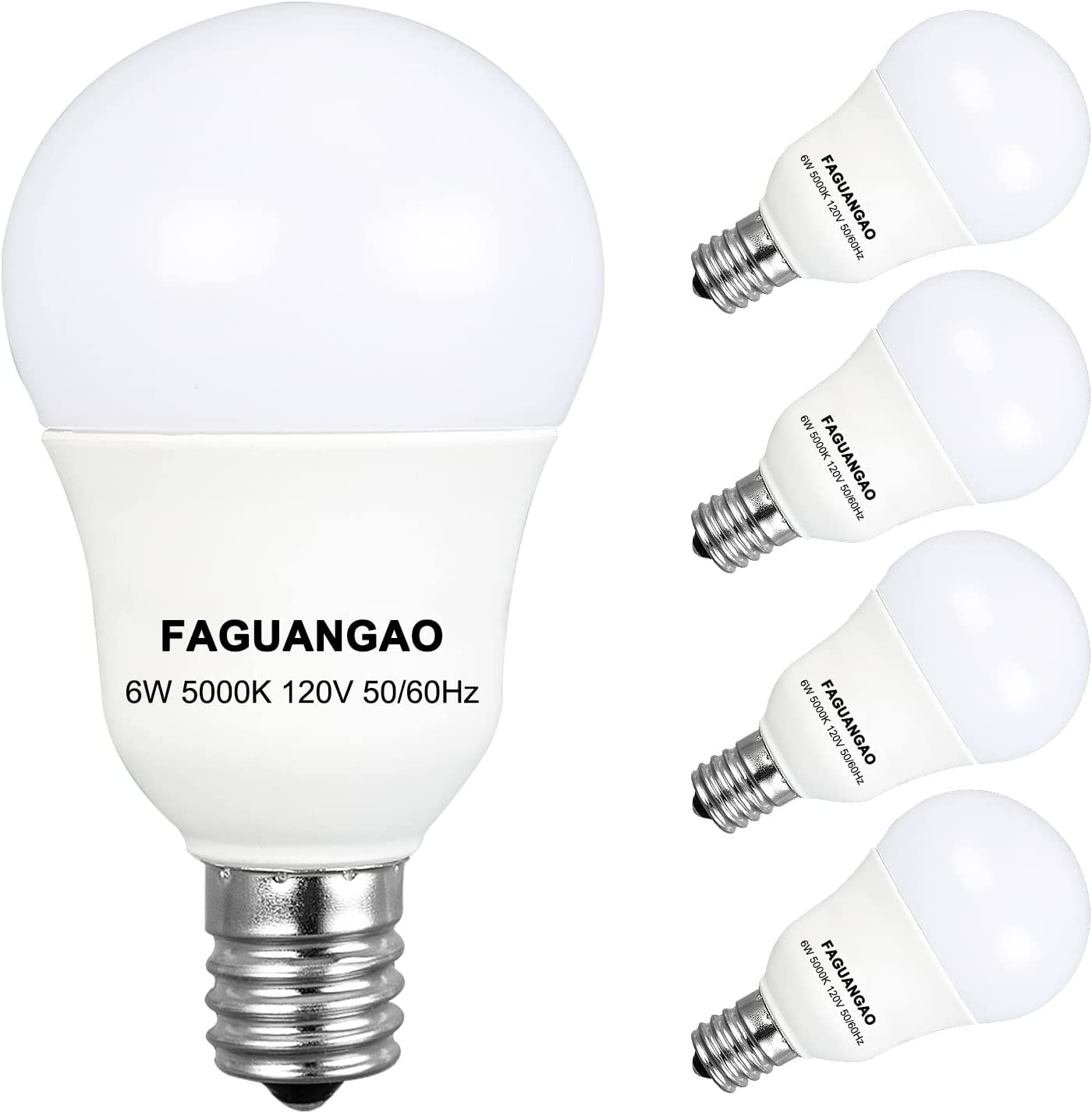 FAGUANGAO E17 Intermediate Base LED G14 Bulbs, 6W 60W Equivalent, 5000K ...