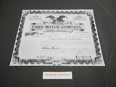 Ford Motor Company 1903 stock certificate COPY of original document ...