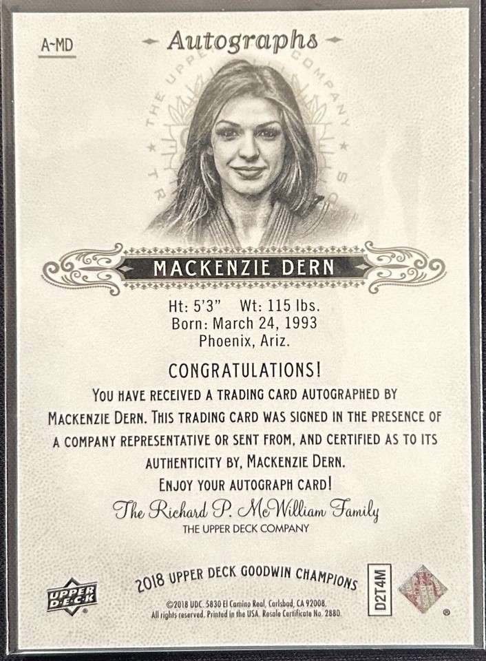 Mackenzie Dern 2018 UD Goodwin Champions Autograph Card. A-MD. Rookie ...