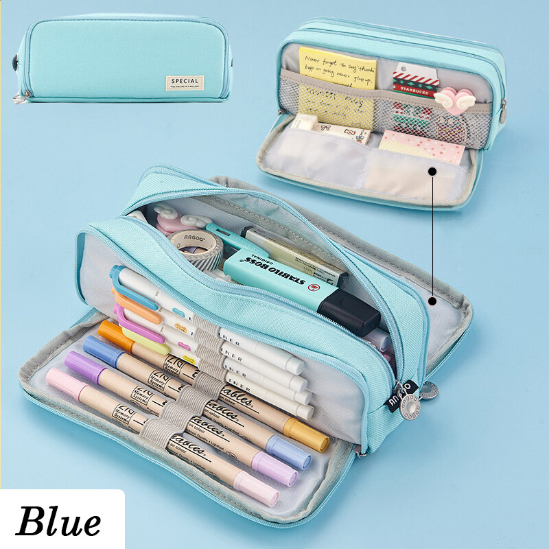 Large Zip Pencil Case Pen Box School Stationery Cosmetic Makeup Pouch ...