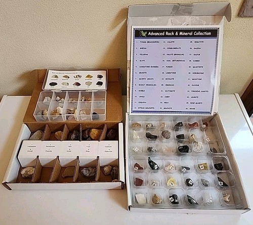 K-12 Advanced Rock & Mineral Collection 36 Pcs + Sand Gravel Limestone ...
