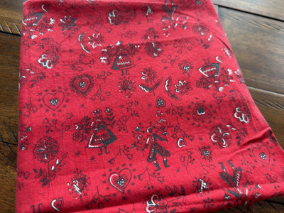 Vintage cotton fabric Dutch? German? Print; hearts tulip floral, red ...