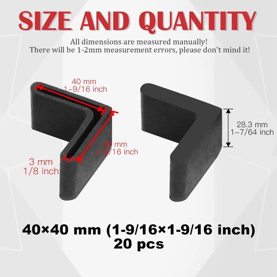 20 Pcs 40Mm X 40Mm L Shaped Black Rubber Angle Iron Caps Furniture Angle Pads Be | eBay