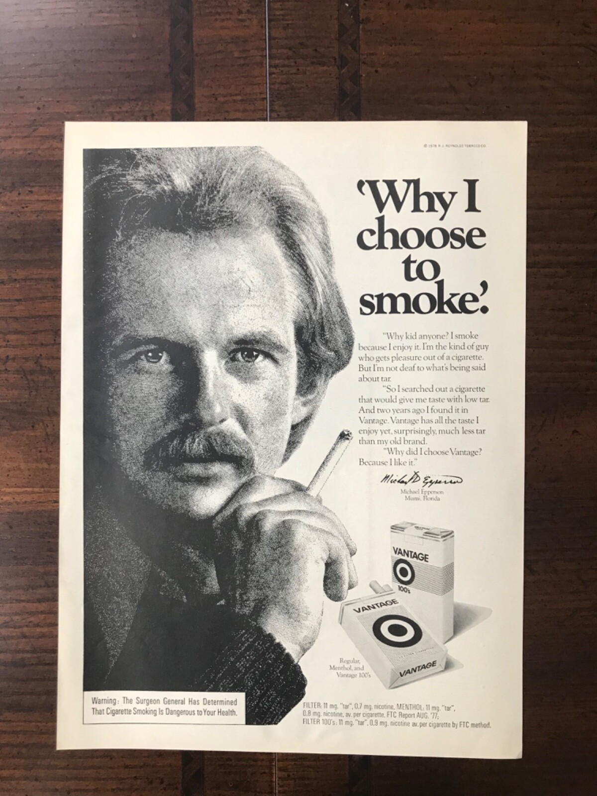 1978 vintage original print ad Vantage 100’s Cigarettes Why I Choose To ...