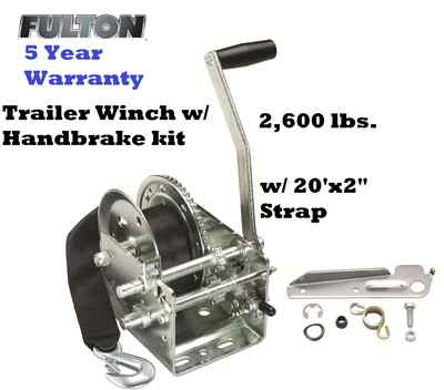 FULTON 2 SPEED TRAILER WINCH 2,600 lbs w/ BRAKE KIT & STRAP Z-MAX 600 ...