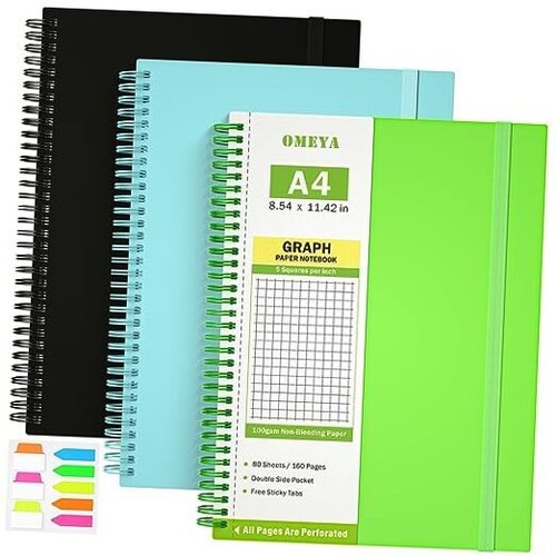 Paper Notebook 8.5" x 11", 3 Pack Spiral Notebook A4-BlackBlueGreen ...