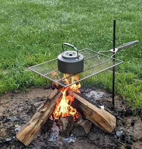 Swivel Campfire Grill Grate Stake for Open Fire Pit BBQ Cooking ...
