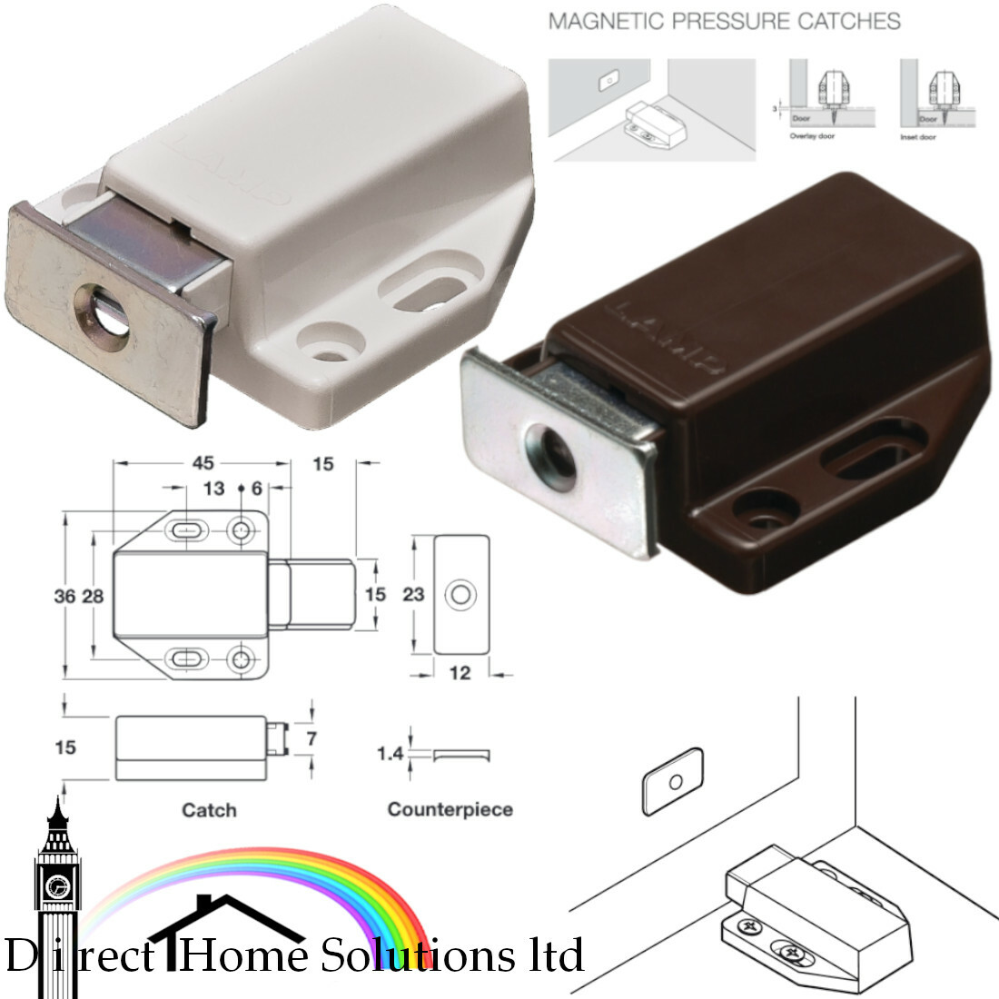 Hafele Magnetic Pressure Catch With Extra Long Throw White / Brown ...
