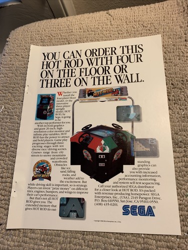 original 11- 8.5'' Hot Rod Sega arcade video game AD FLYER | eBay