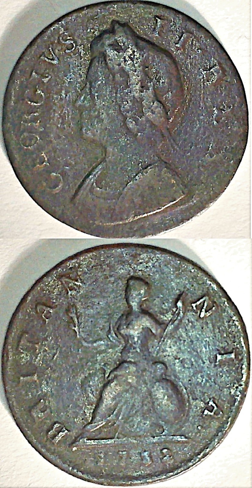 BRITAIN 1732 Farthing King George II American Colonial Era British Coin ...