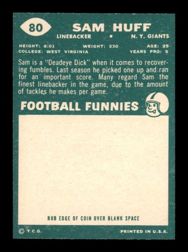 1960 Topps #80 Sam Huff NM X2543997 | eBay