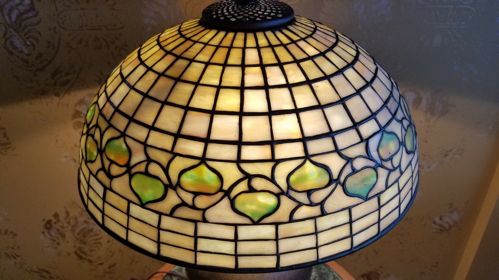 Tiffany Studios Leaded Slag Glass Acorn Shade, Rookwood Pottery Lamp ...