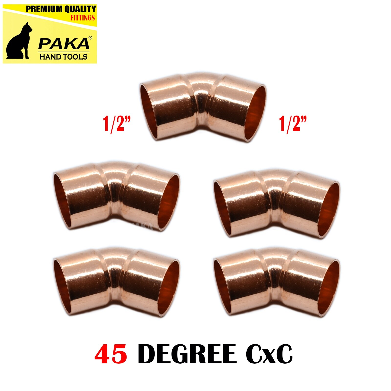 [5-Pack] 1/2" Copper 45 Degree Elbow Fitting CxC , Certified Lead Free ...