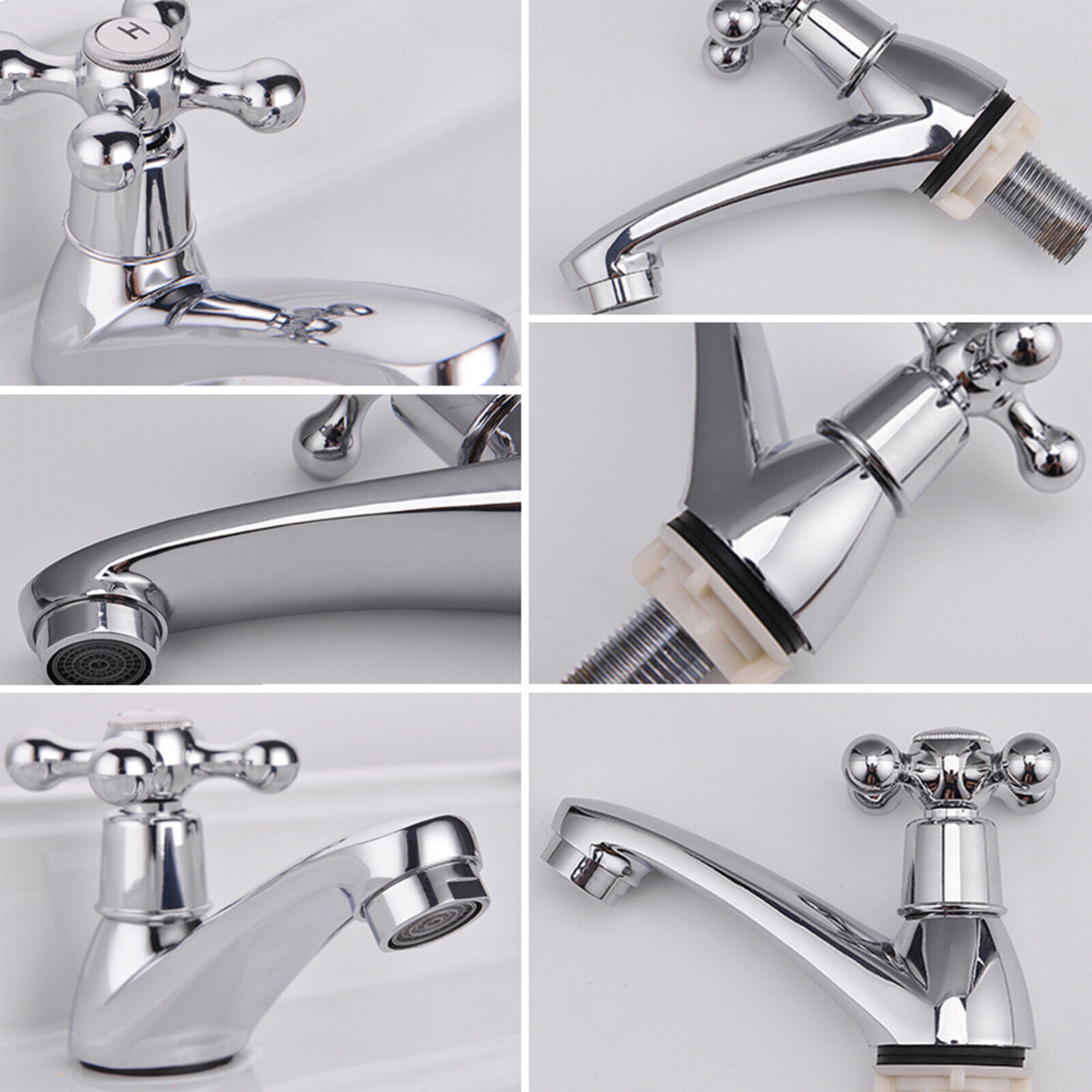 2X Twin Taps Set Hot and Cold Pair Tap Traditional Bath Bathroom Basin ...