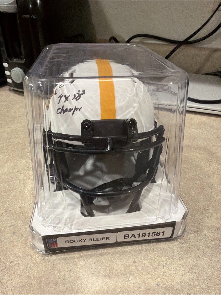 Rocky Bleier Signed Mini Helmet Pittsburgh Steelers 4X SBC Beckett ...
