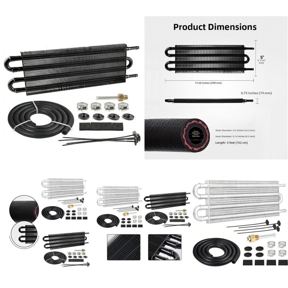 Aluminum 516 Inch Transmission Oil Cooler Kit with 4 Channel Finned ...
