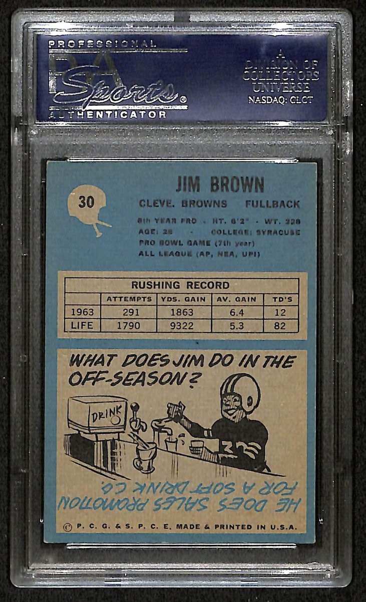 Jim Brown HOF 1964 Philadelphia Card EX-MT 6 #30 Cleveland Browns PSA ...