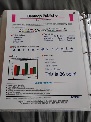 Vintage Brother DP-525CJ Manual Desktop Publisher Software Samples ...