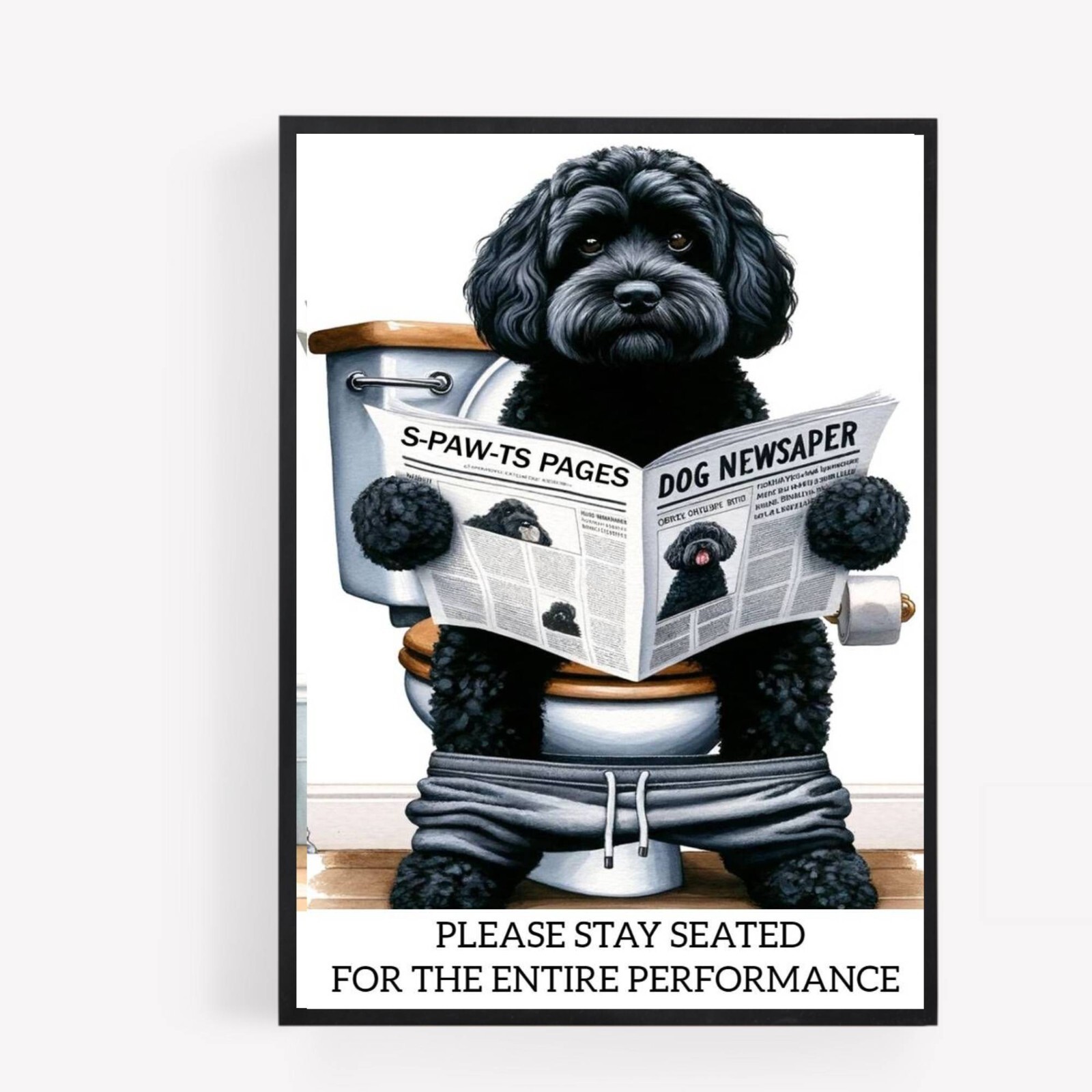 Funny bathroom cockapoo cavapoo on toilet Print Picture Poster Unframe ...
