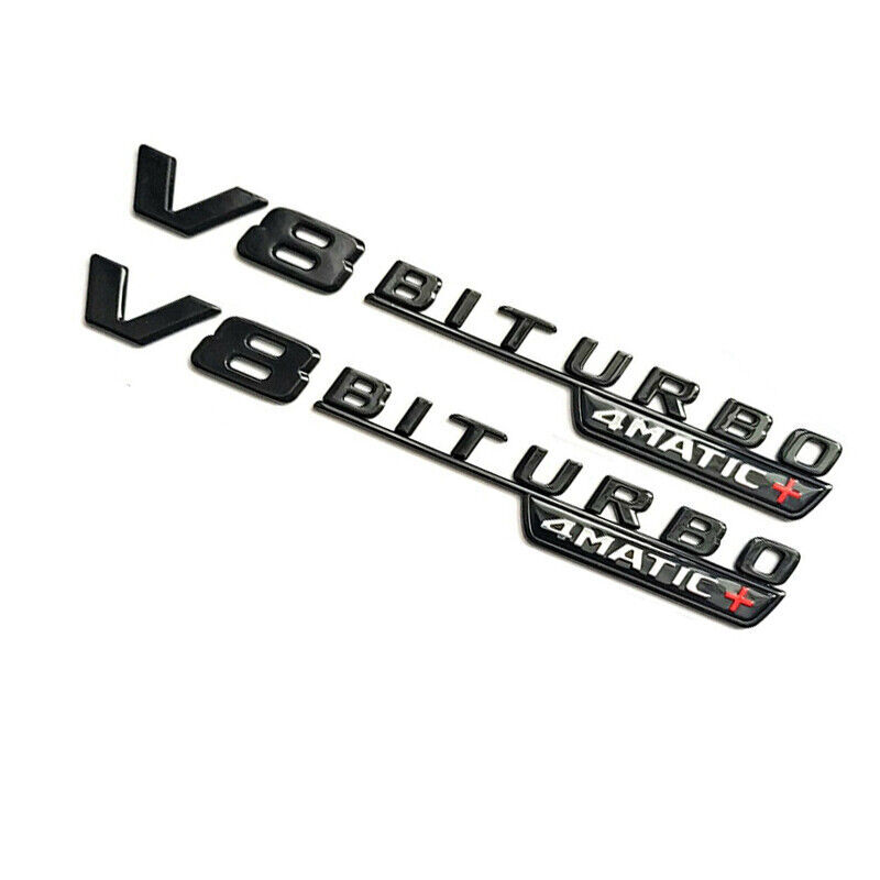 GLOSS BLACK V8 BITURBO AMG 4MATIC+ BADGES SIDE WING EMBLEMS For MB C63 ...