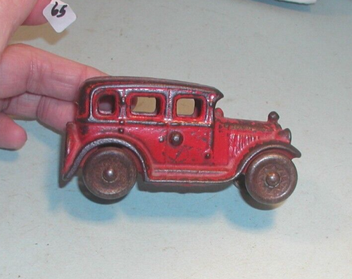 Vintage Cast Iron Car in Red Paint with Metal Wheels | eBay