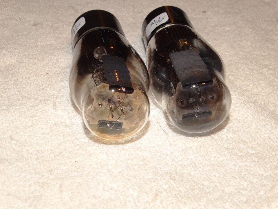 2 x #80 Raytheon Tubes*Hot Stamped *Black Plates*Hanging Filament ...